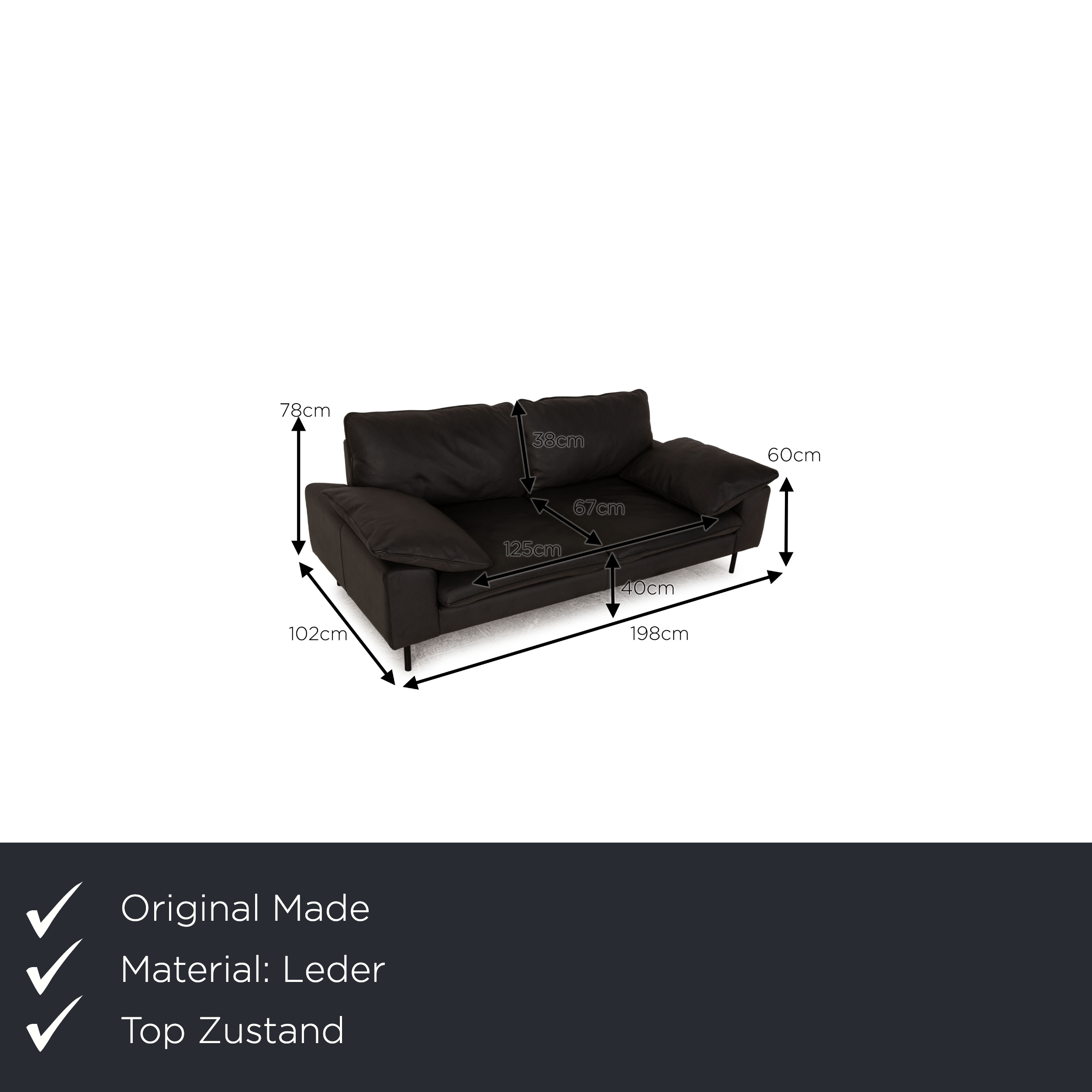Fallyn Sofa 2-Sitzer Leder Anthrazit | MADE.COM | COCOLI