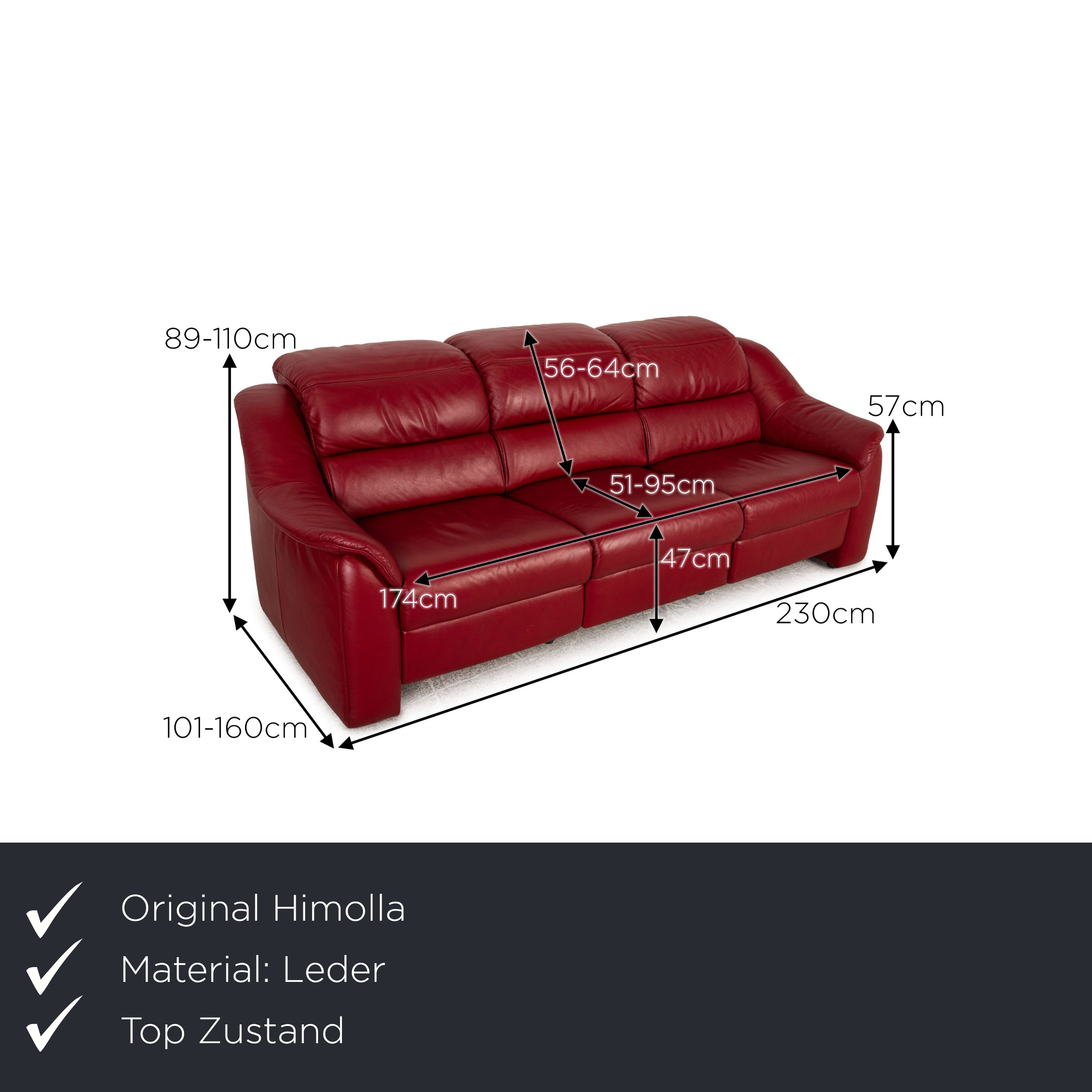 Sofa 3-Sitzer elektrische Funktion Leder Rot | Himolla | COCOLI
